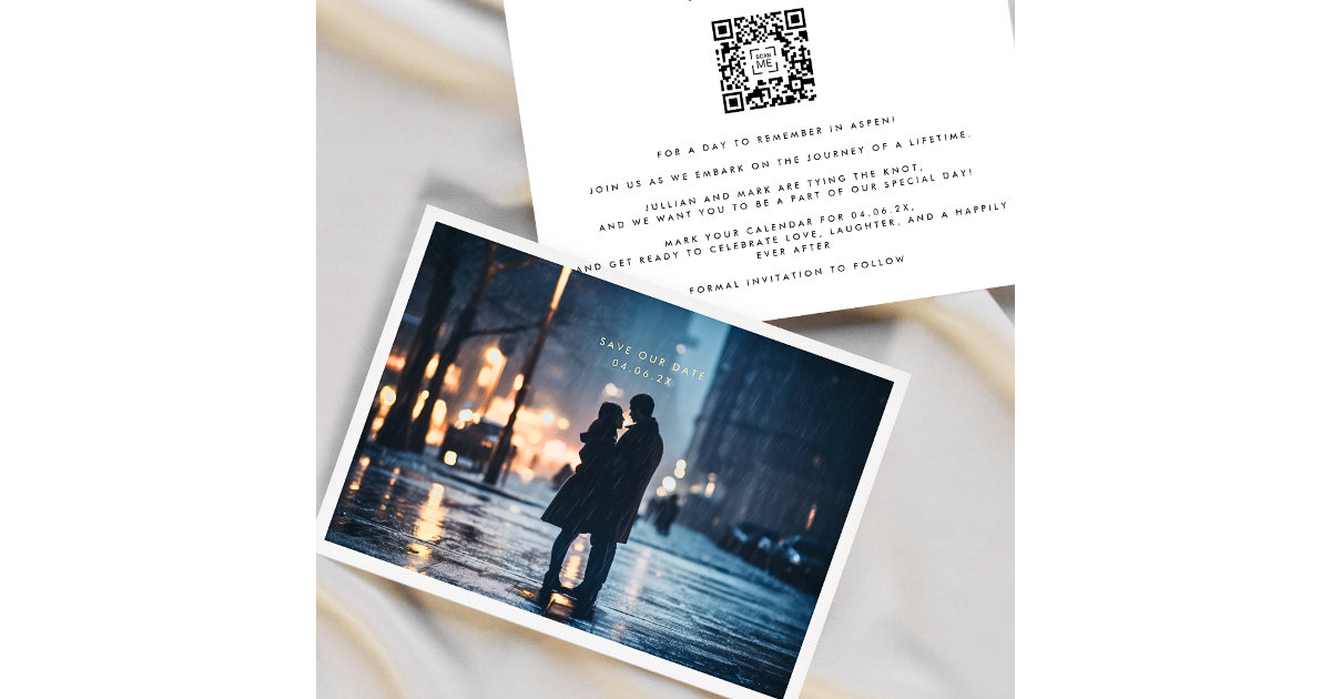Simple Photo Frame QR CODE Wedding Save The Date Foil Invitation | Zazzle