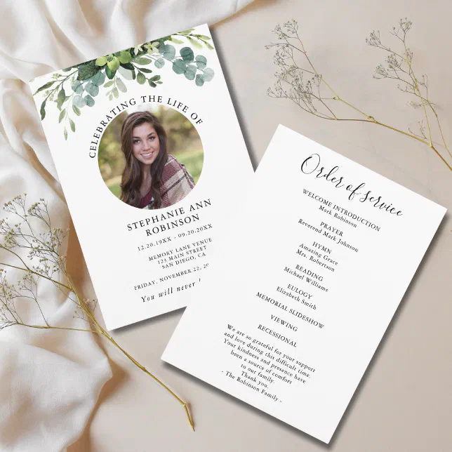 Simple Photo Funeral Memorial Order of Service Program | Zazzle