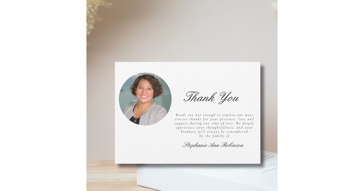 Simple Photo Funeral Remembrance Thank You Note | Zazzle