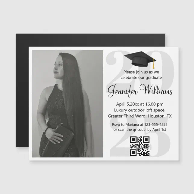 simple photo graduation 2025 party qr code magnet | Zazzle