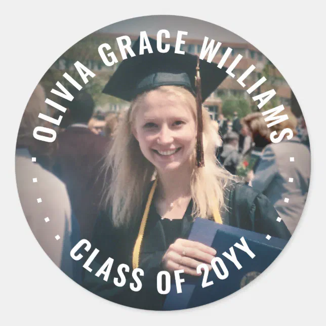 Simple Photo Graduation Modern Minimalist Elegant Classic Round Sticker ...