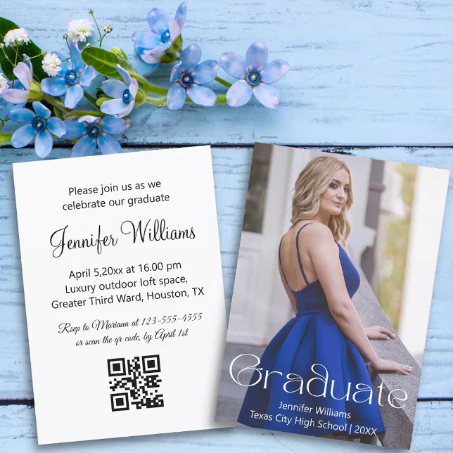 simple photo graduation party qr code rsvp invitation | Zazzle