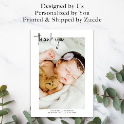 Simple Photo Hand-Lettered New Baby Thank You Card | Zazzle