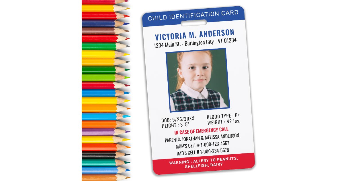 Simple Photo Identification Emergency Child ID Badge | Zazzle