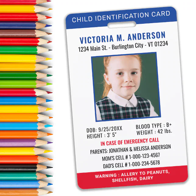 Simple Photo Identification Emergency Child ID Badge | Zazzle