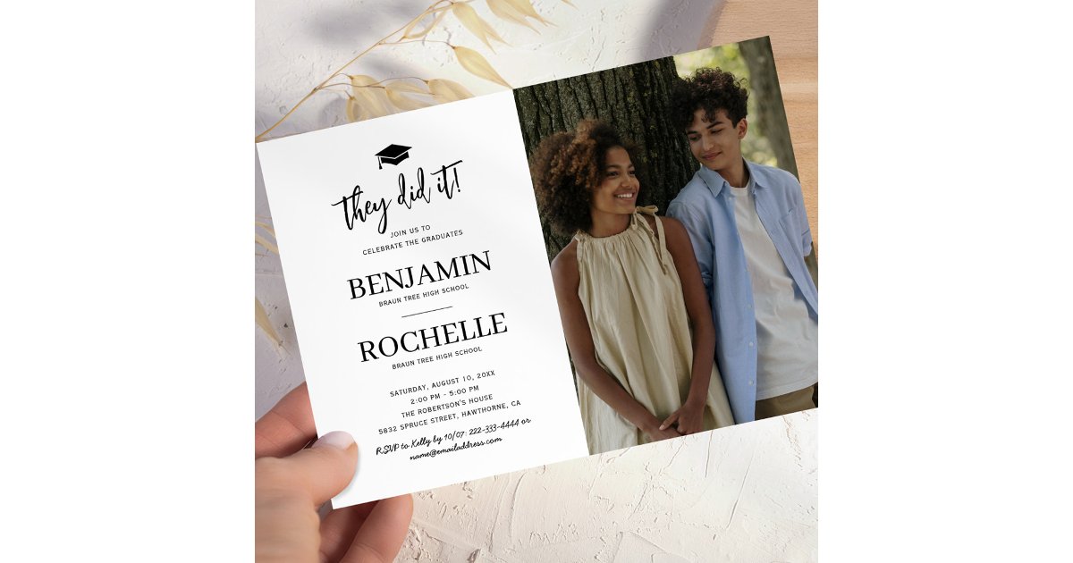 Simple Photo Joint Graduation Invitation | Zazzle