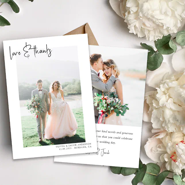 Simple Photo Love Thanks Wedding Thank You Card | Zazzle