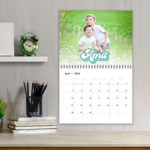 Simple Photo Months Cool Retro Typography Colorful Calendar | Zazzle
