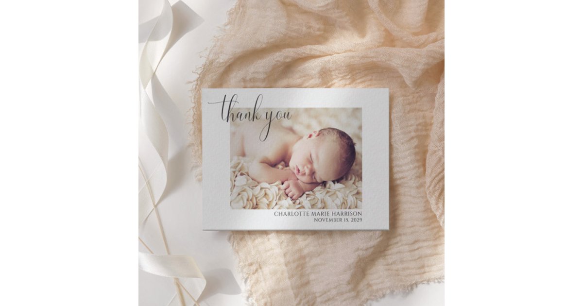 Simple Photo New Baby Thank You Birth Announcement | Zazzle