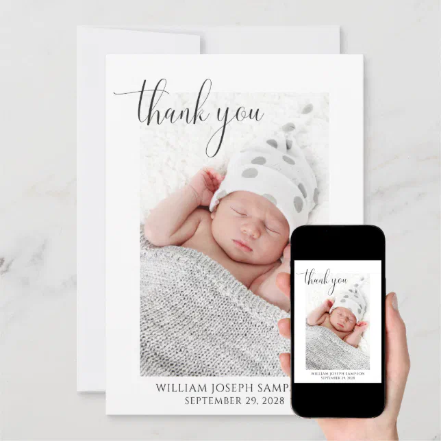 Simple Photo New Baby Thank You Birth Announcement | Zazzle