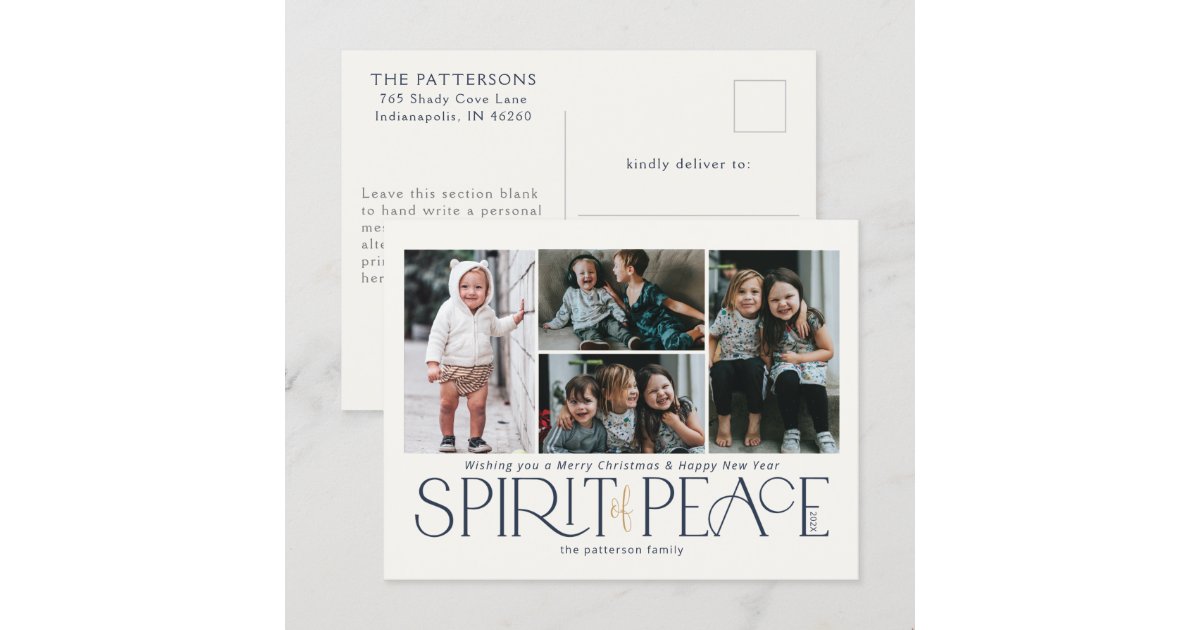 Simple Photo Peace Navy Gold Holiday Postcard | Zazzle