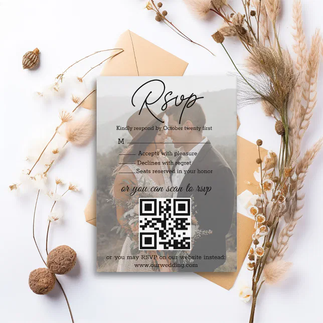 simple photo rsvp wedding qr code enclosure card | Zazzle