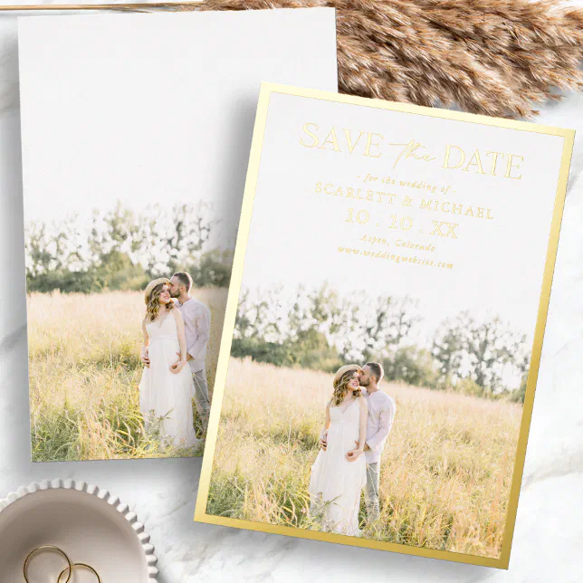 Simple Photo Save The Date Foil Invitation | Zazzle