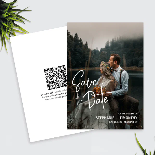 Simple Photo Save The Date QR Code Wedding Invitation | Zazzle