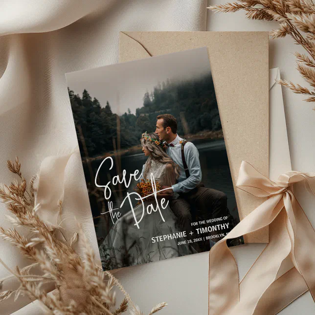 Simple Photo Save The Date QR Code Wedding Invitation | Zazzle