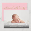 Simple Photo Script Baby Girl Pink Birth Announcement | Zazzle