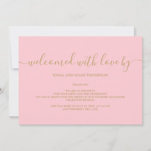 Simple Photo Script Baby Girl Pink Birth Announcement | Zazzle