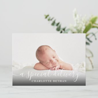 Simple Photo Script Baby Girl Pink Birth Announcement | Zazzle