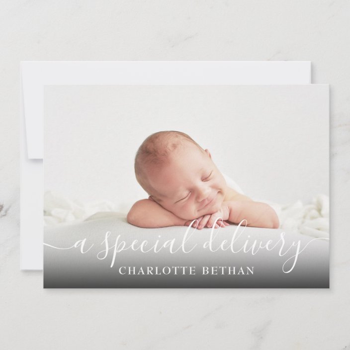 Simple Photo Script Baby Girl Pink Birth Announcement | Zazzle.com