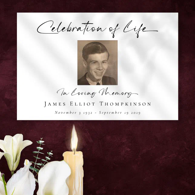 Simple Photo Script Celebration of Life Funeral Poster | Zazzle