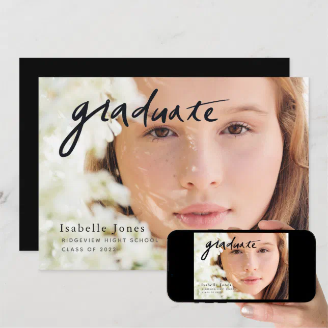 Simple Photo Script Graduation Invitation | Zazzle