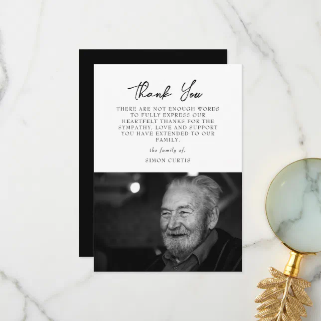 Simple Photo Sympathy Calligraphy Thank You Card | Zazzle
