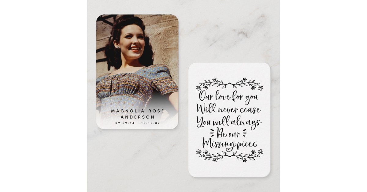 Simple Photo Sympathy Funeral Memorial Card | Zazzle