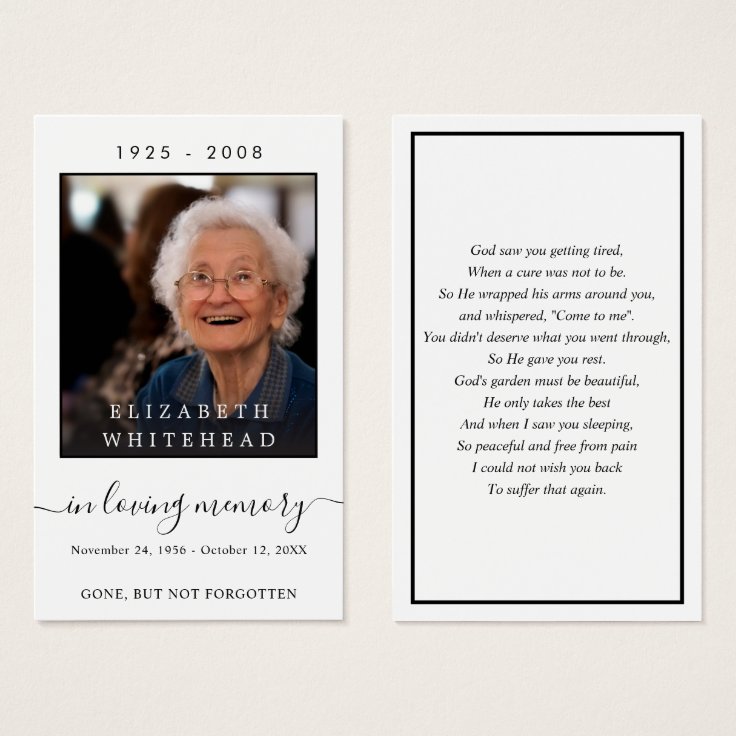 Simple Photo Sympathy Prayer Card | Zazzle