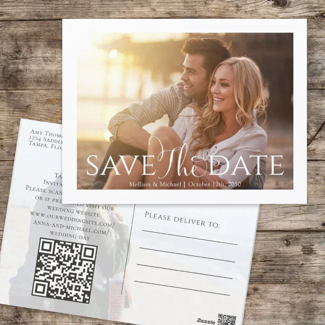 Simple Photo Template Wedding Script Postcard | Zazzle