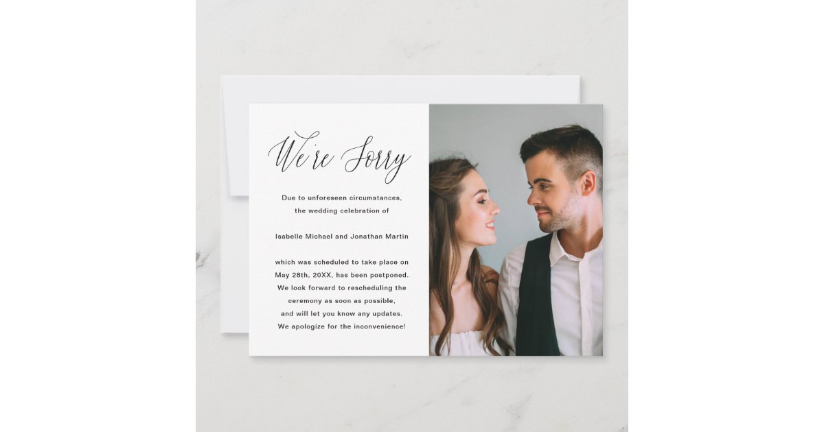 Simple Photo Wedding Postponement Announcement | Zazzle