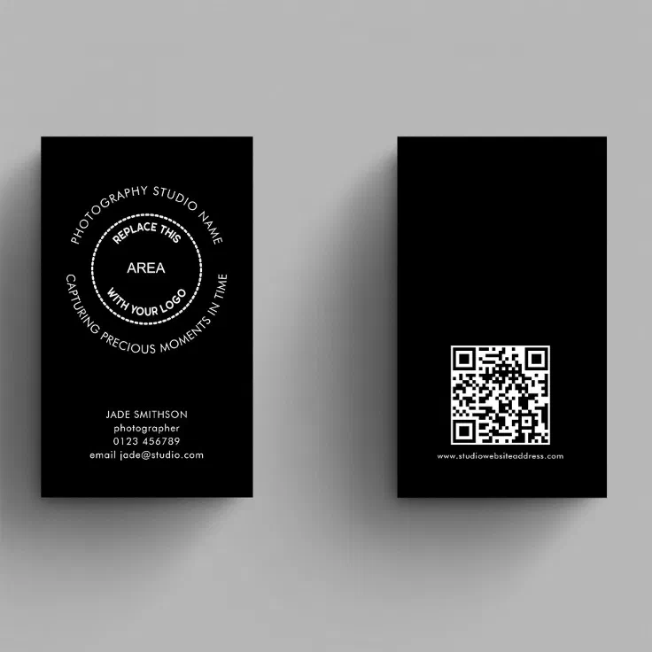 Simple Photography Studio QR Code Logo Quote Black Business Card | Zazzle