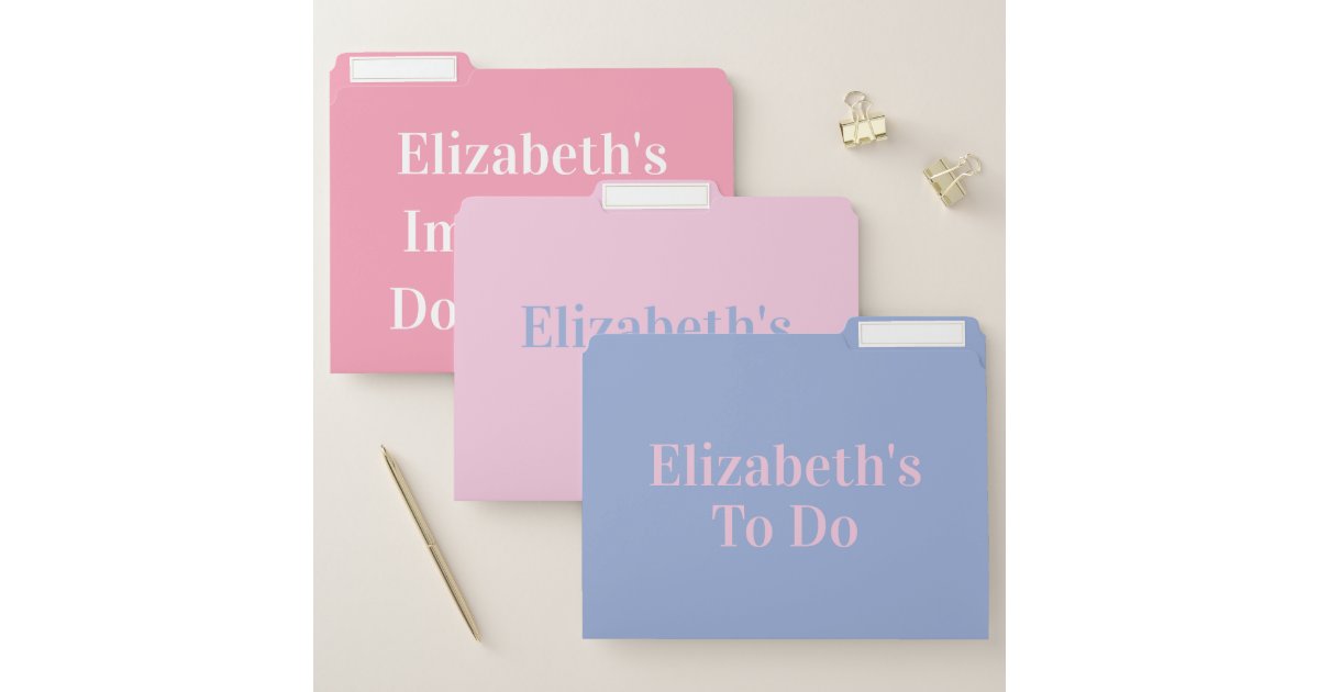 Simple Pink and Blue Name Bills To Do Documents File Folder | Zazzle