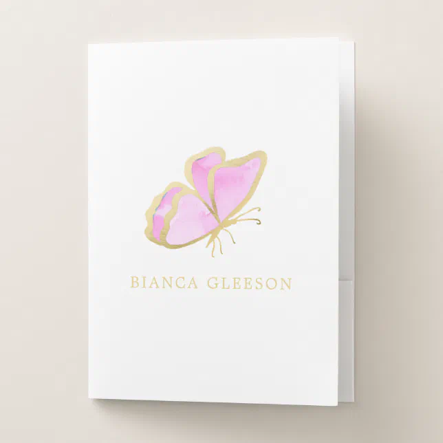 Simple Pink and Gold Butterfly Elegant Pocket Folder | Zazzle