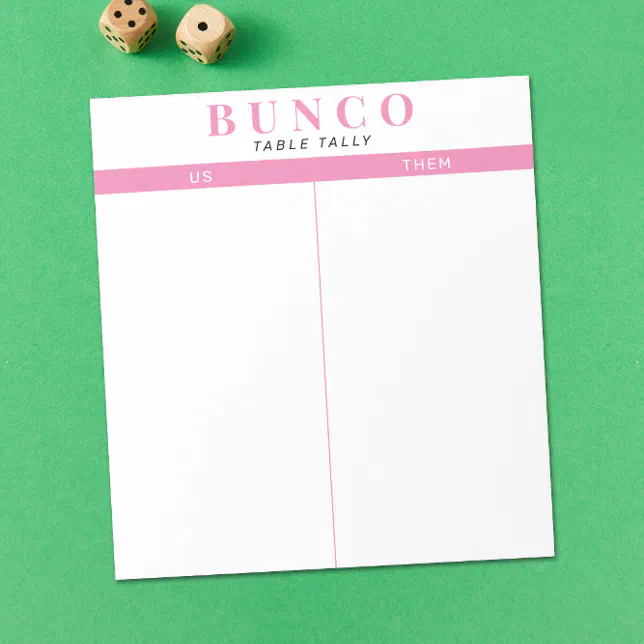Simple Pink and White Bunco Table Tally Notepad | Zazzle