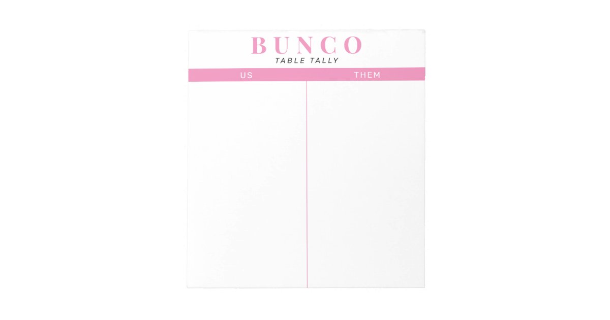 Simple Pink and White Bunco Table Tally Notepad | Zazzle