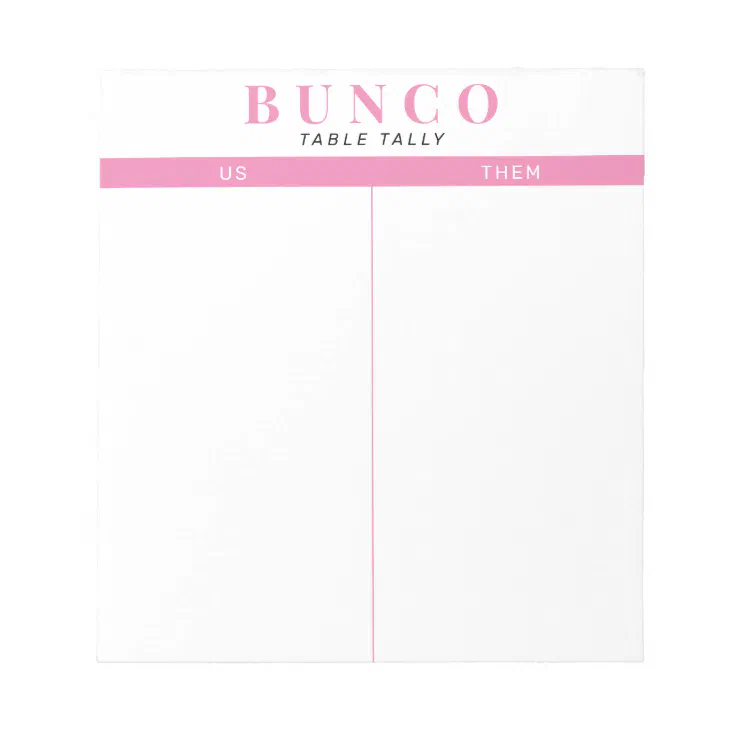Simple Pink and White Bunco Table Tally Notepad | Zazzle