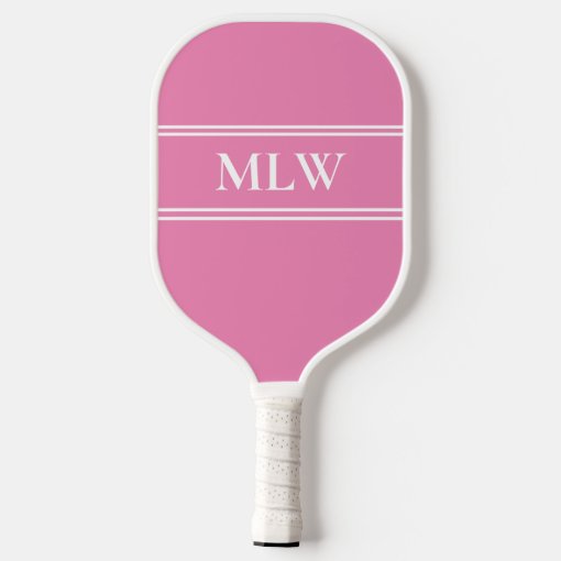 Simple Pink and White Monogram Pickleball Paddle | Zazzle