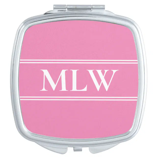 Simple Pink and White Monogram Template Compact Mirror | Zazzle