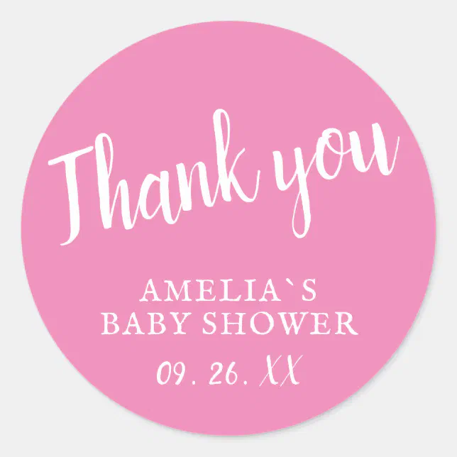 Simple Pink Baby Shower Thank you Sticker | Zazzle