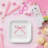 Simple Pink Bow Girly Baby Shower Paper Plates | Zazzle