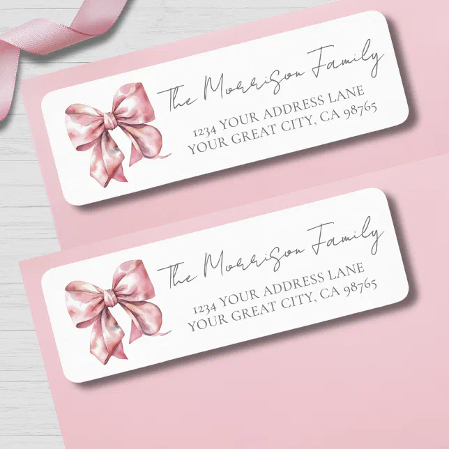 Simple Pink Bow Return Address Label | Zazzle