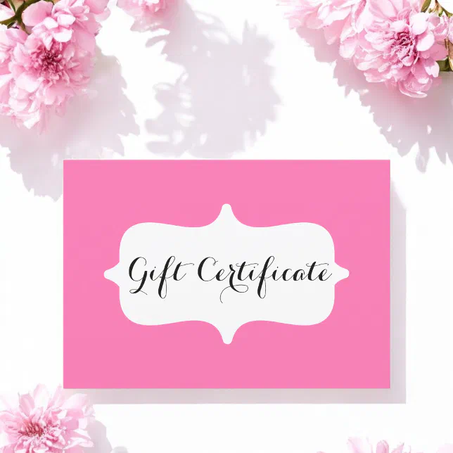 Simple Pink Business Gift Certificate Card | Zazzle