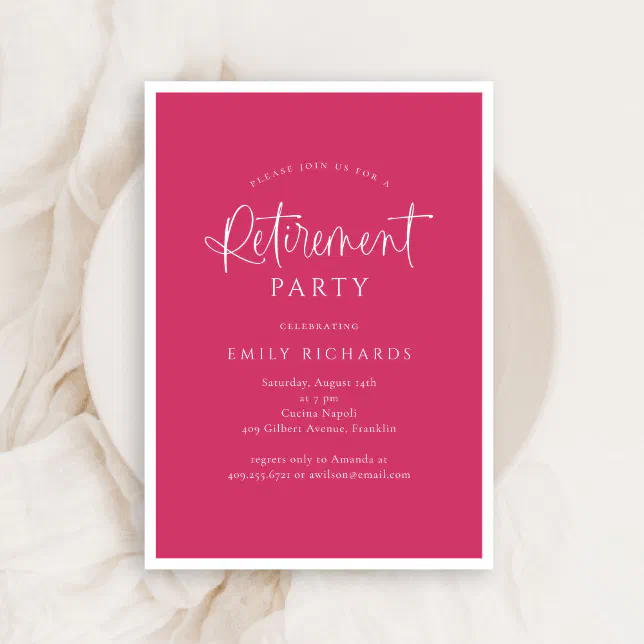 Simple Pink Calligraphy Script Retirement Party Invitation | Zazzle