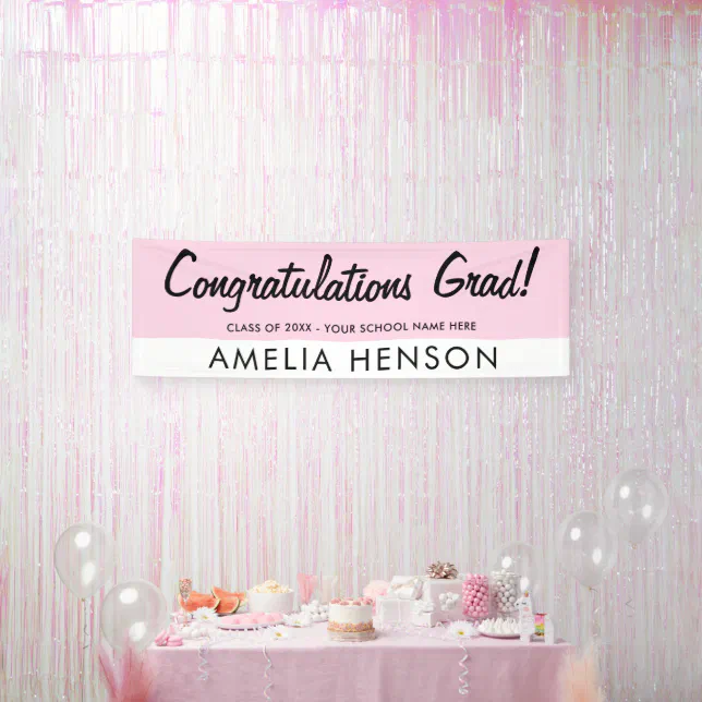 Simple Pink Congratulations Grad Name Party Banner | Zazzle