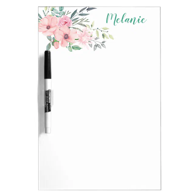 Simple Pink Floral and Botanicals Arrangement Dry Erase Board | Zazzle