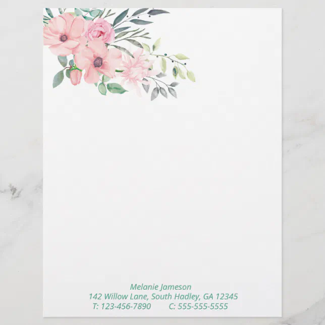 Simple Pink Floral and Botanicals Arrangement Letterhead | Zazzle