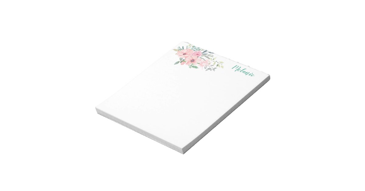 Simple Pink Floral and Botanicals Arrangement Notepad | Zazzle