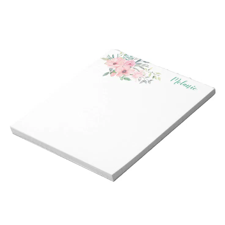 Simple Pink Floral and Botanicals Arrangement Notepad | Zazzle