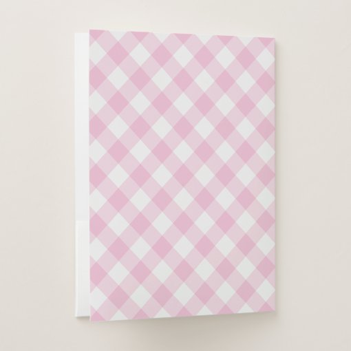 Simple Pink Gingham Plaid Pattern | Name Pocket Folder | Zazzle