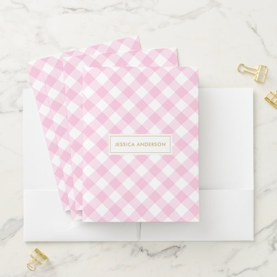 Simple Pink Gingham Plaid Pattern | Name Pocket Folder | Zazzle.com